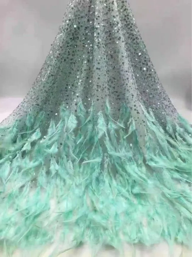 5 Yards Beaded Feather Fabric ITM JX469,Feather Fabrics