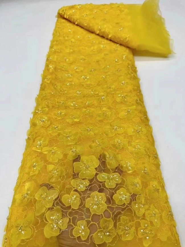 5 Yards Beaded 3D Floral Lace Fabric ITM ZT043,3D Floral Fabrics