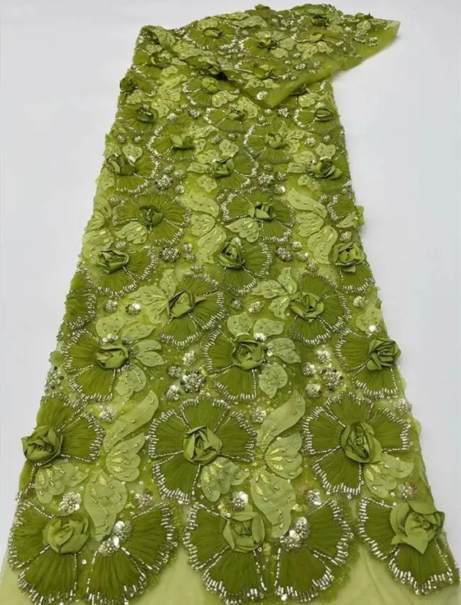 5 Yards Beaded 3D Floral Lace Fabric ITM JC012,3D Floral Fabrics