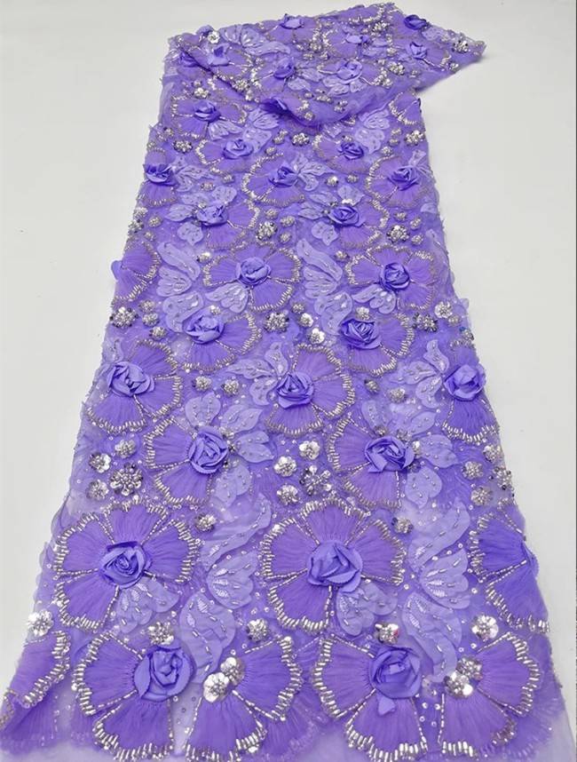 5 Yards Beaded 3D Floral Lace Fabric ITM JC012,3D Floral Fabrics