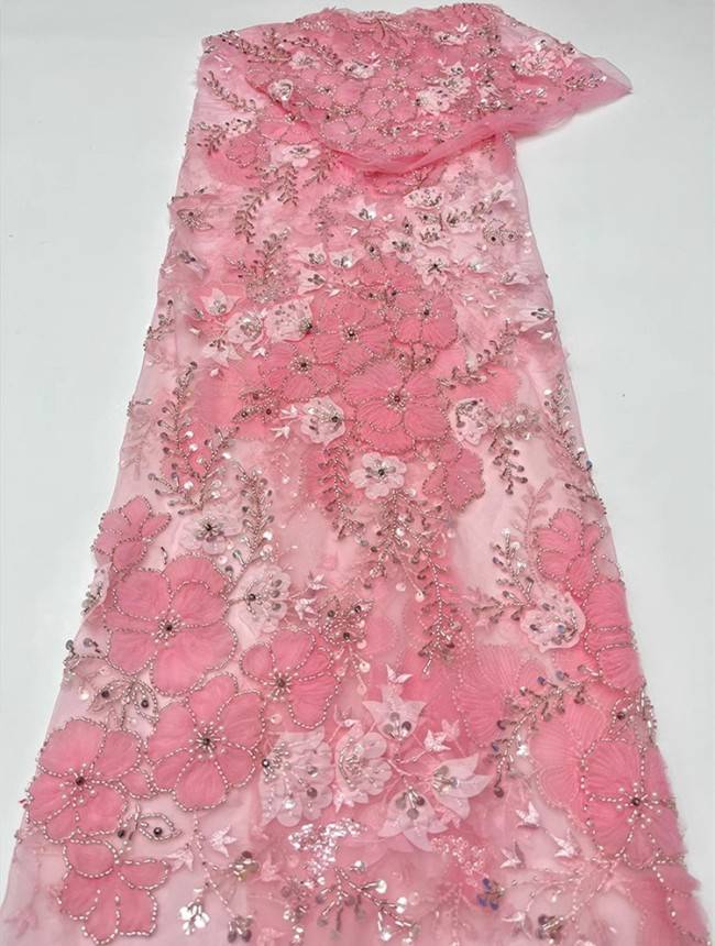 5 Yards Beaded 3D Floral Lace Fabric ITM JC013,3D Floral Fabrics
