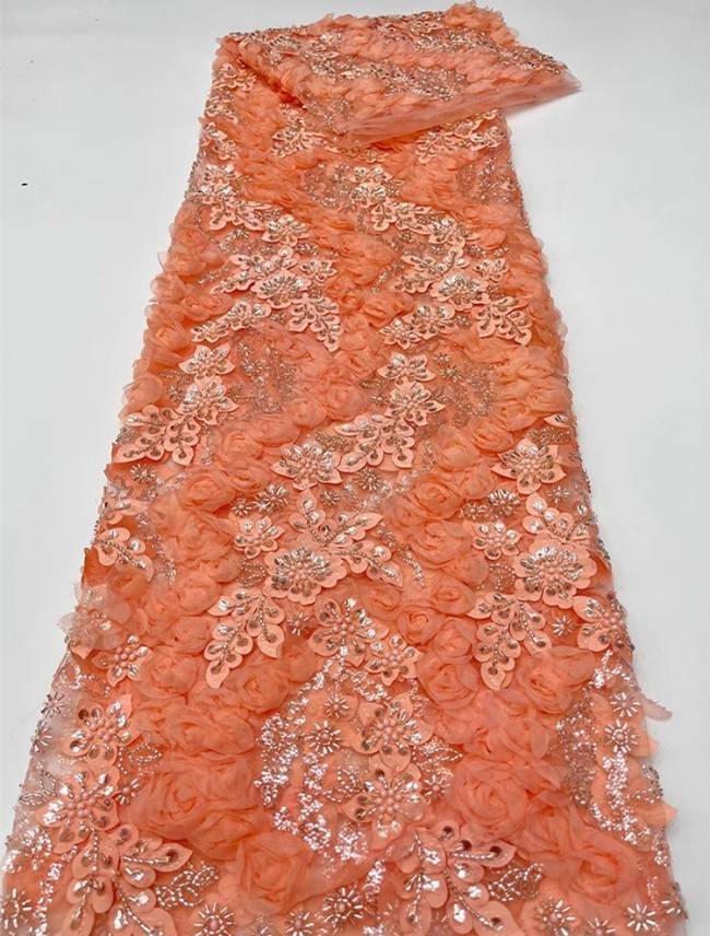5 Yards Beaded 3D Floral Lace Fabric ITM JC014,3D Floral Fabrics