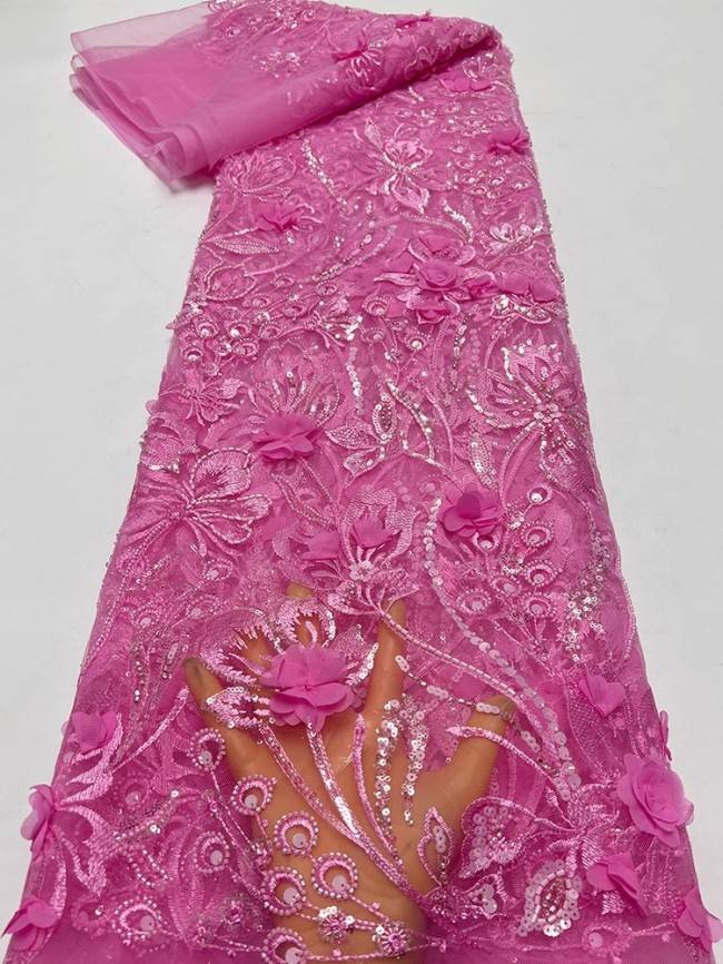 5 Yards Beaded Embroidered 3D Floral Lace Fabric ITM JC015,3D Floral ...