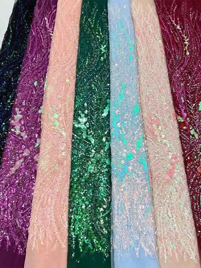 5 Yards Beaded Lace Fabric ITM JC024,Lace Fabrics