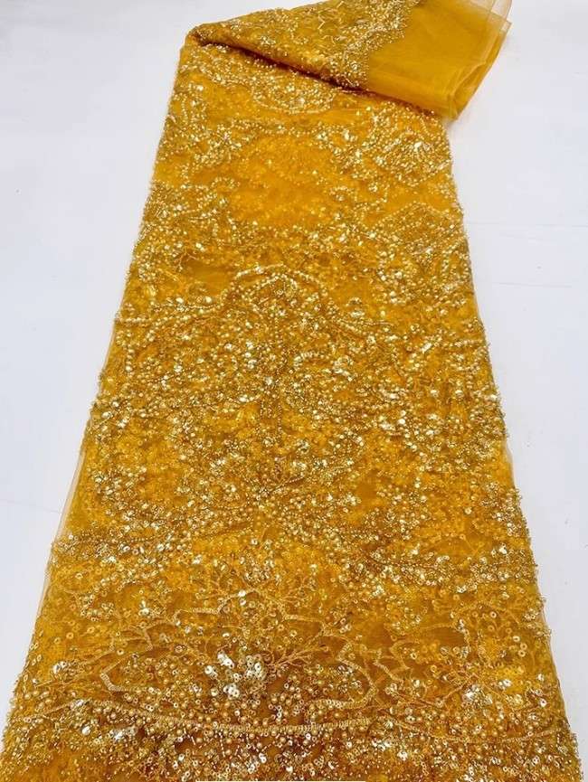 5 Yards Beaded Embroidered Lace Fabric ITM JC037,Lace Fabrics