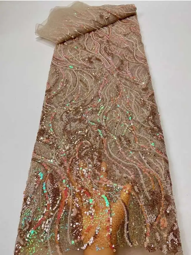 5 Yards Beaded Lace Fabric ITM JC050,Lace Fabrics