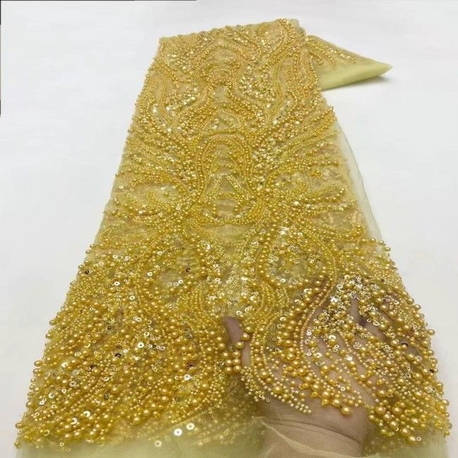 5 Yards Beaded Tulle Lace Fabric, Embellished Fabric with Beads ...