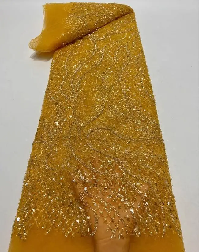 5 Yards Beaded Lace Fabric ITM JC053,Lace Fabrics