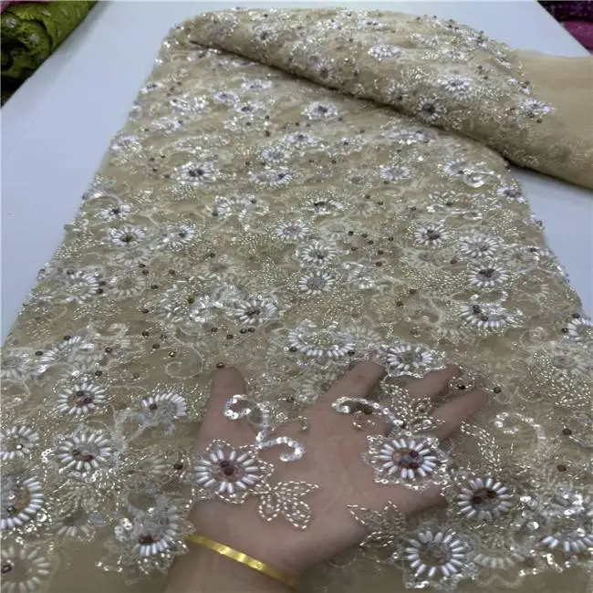 5 Yards Beaded Mesh Fabric, ITM ML030,Beaded Fabrics