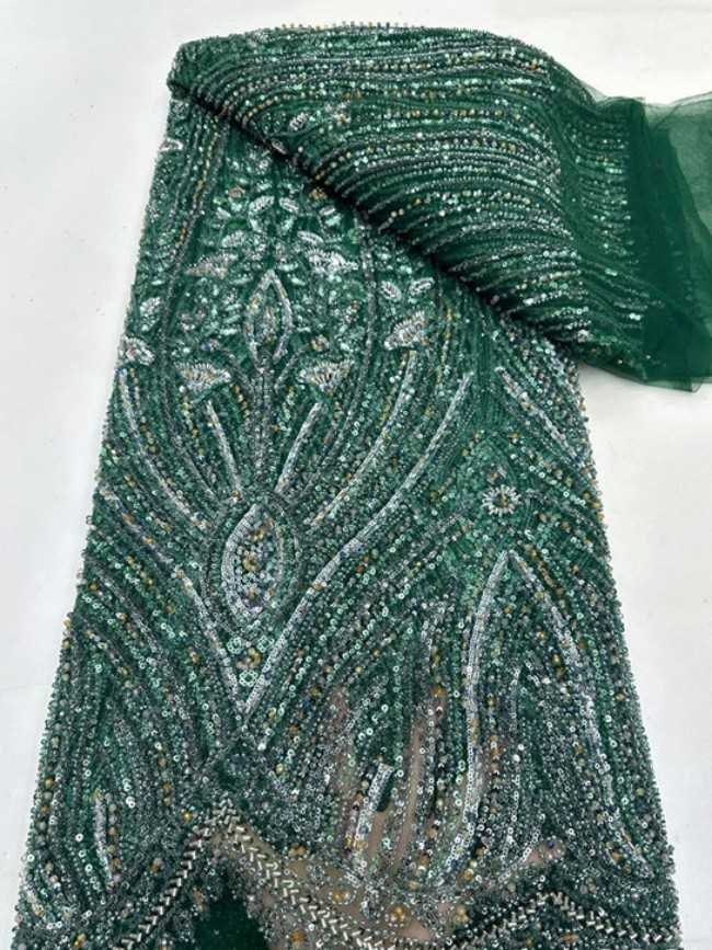 5 Yards Beaded Mesh Fabric, ITM ML005,Beaded Fabrics