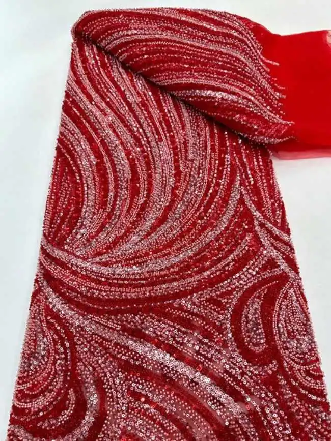 5 Yards Beaded Mesh Fabric, ITM ML019,Beaded Fabrics