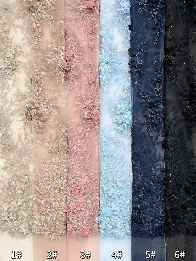 5 Yards Beaded 3D Floral Embroidered Lace Fabric, ITM HN165,3D Floral ...