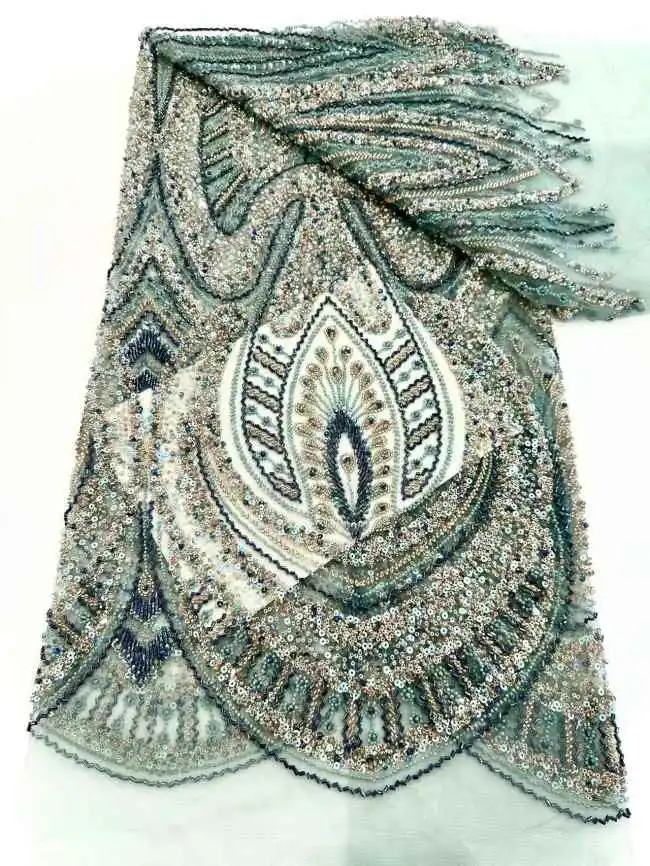 5 Yards Beaded Mesh Fabric, ITM HN168,Beaded Fabrics