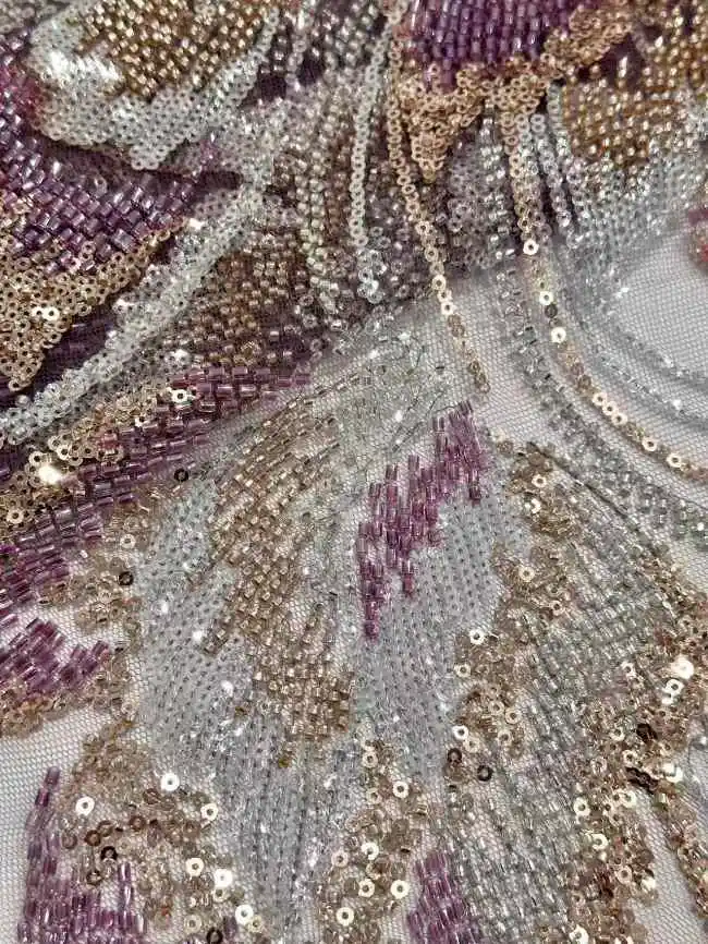 5 Yards Beaded Mesh Fabric, ITM HN195,Beaded Fabrics