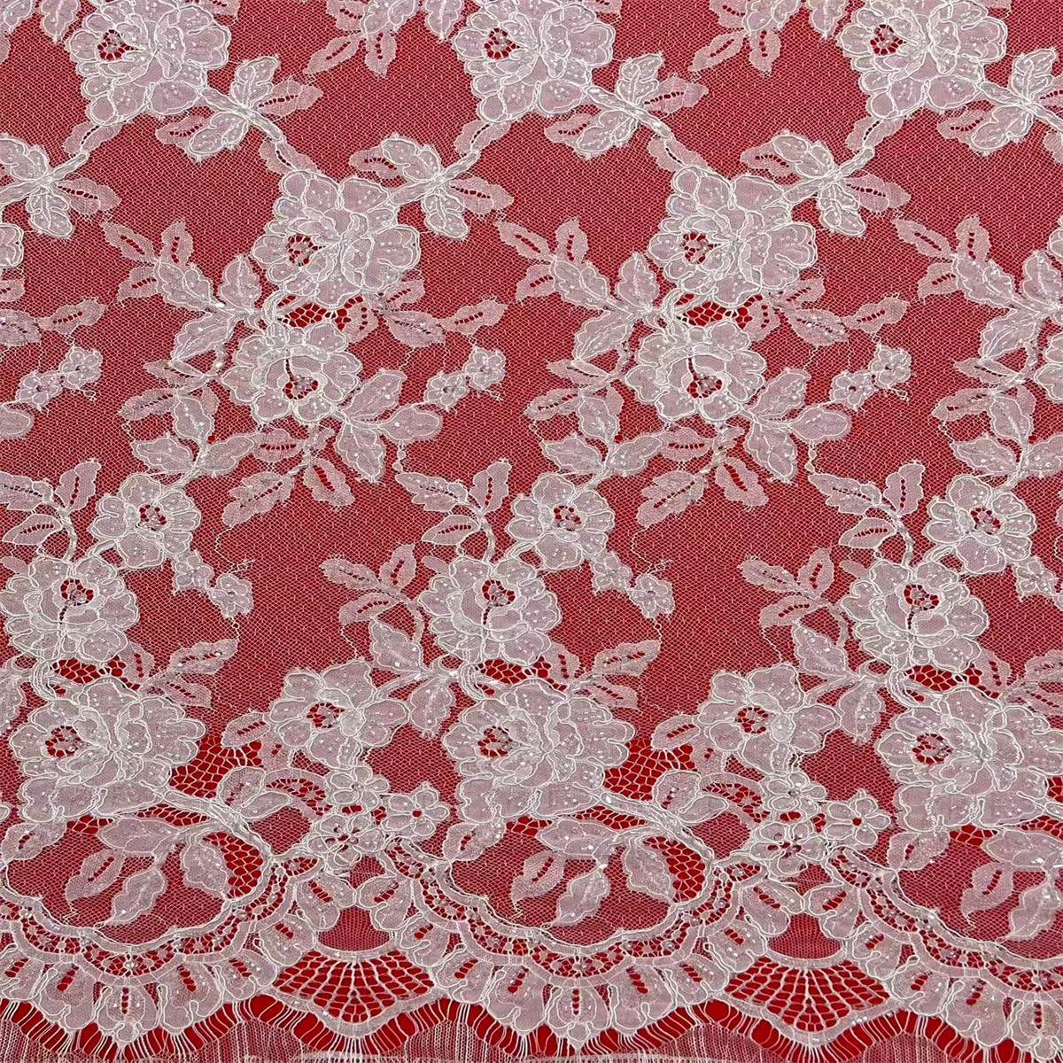3 Meters Bridal Lace Fabric, Corded Beaded Chantilly Lace Fabric, ITM ...