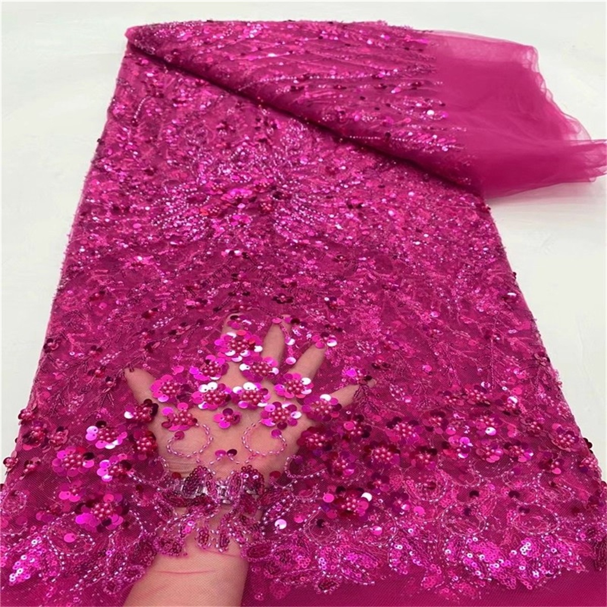 5 Yards Beaded Lace Fabric ITM ZT137,Beaded Fabrics