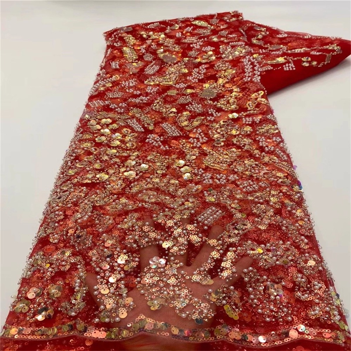 5 Yards Beaded Lace Fabric ITM ZT138,Beaded Fabrics