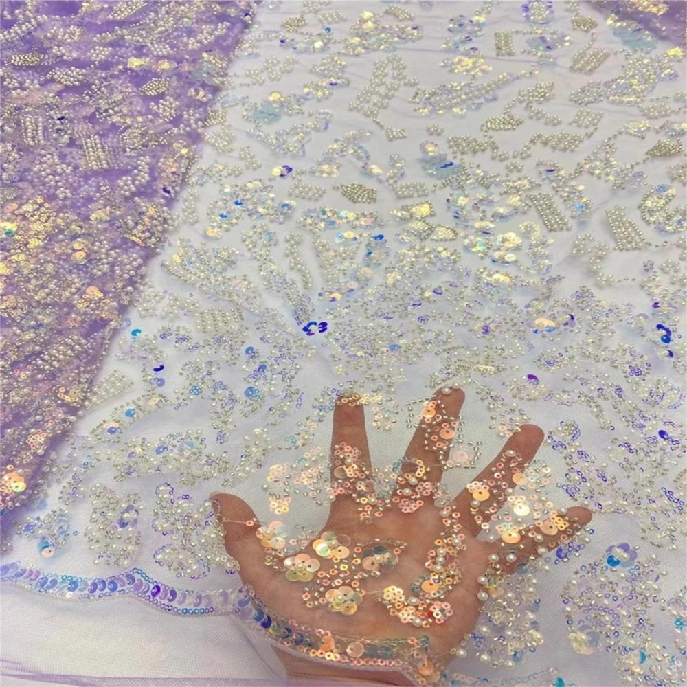 5 Yards Beaded Lace Fabric ITM ZT138,Embellished Fabrics