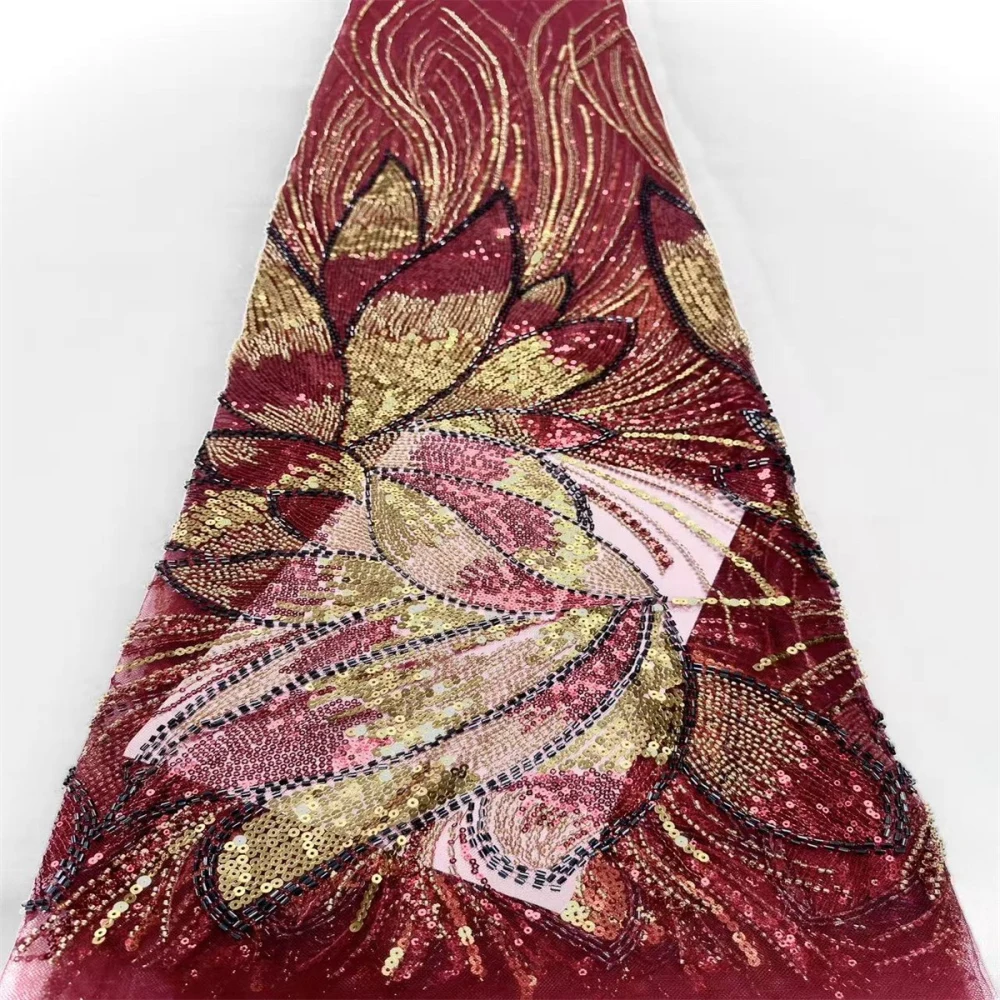 5 Yards Beaded Mesh Fabric, Beaded Tulle Lace Fabric, Embellished with Colorful Beads, Sequins ...