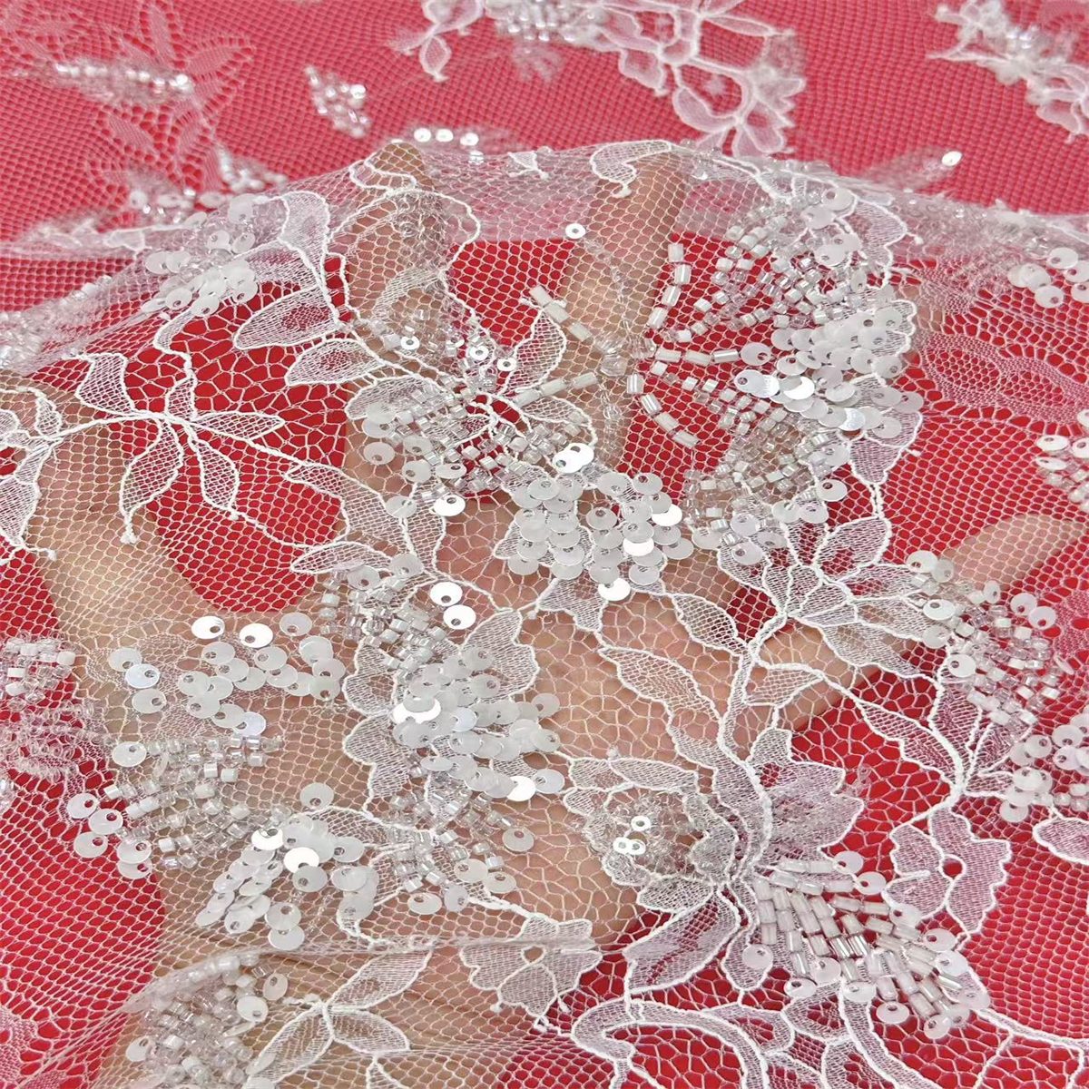 Beaded Lace Fabric - Beaded Chantilly Lace Fabric | Ref. HN259 ...