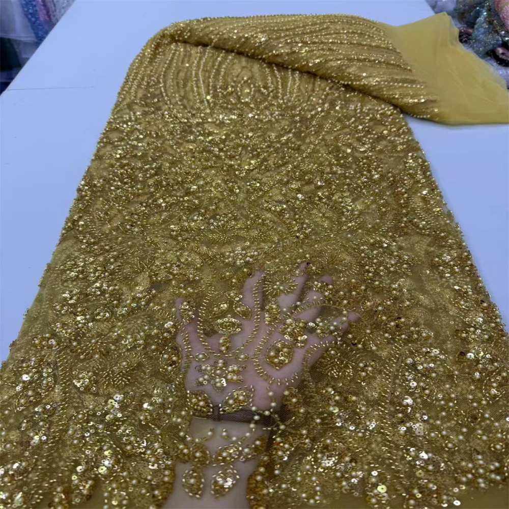 5 Yards Beaded Lace Fabric, ITM JX490,Embellished Fabrics