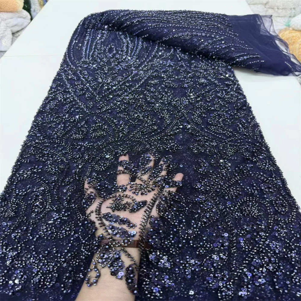 5 Yards Beaded Lace Fabric, ITM JX490,Embellished Fabrics