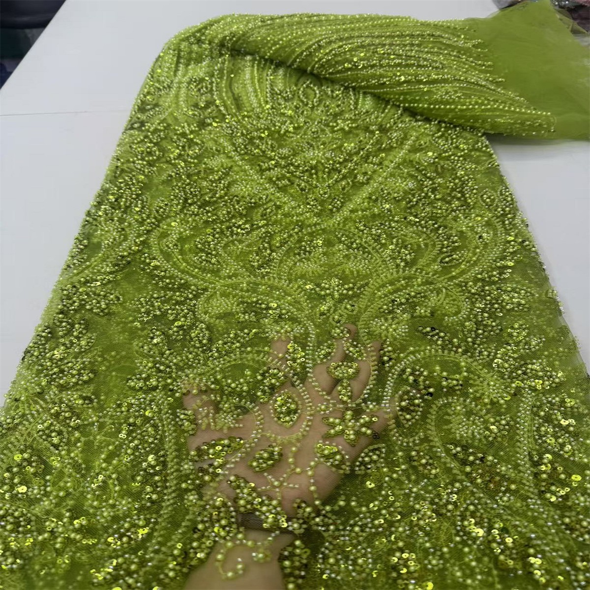 5 Yards Beaded Lace Fabric, ITM JX490,Embellished Fabrics