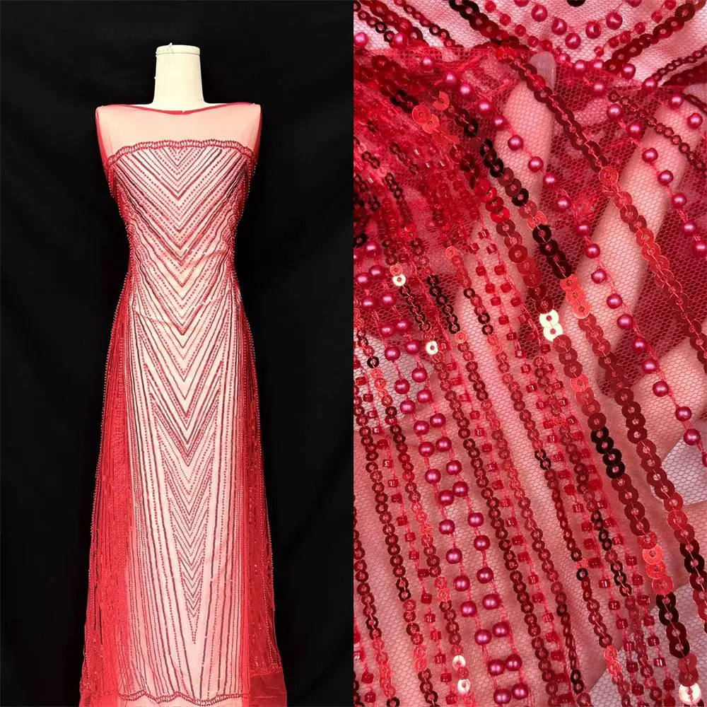 Embellished Beaded Tulle Lace Fabric with Beads | GTIN HN272,Beaded Fabrics