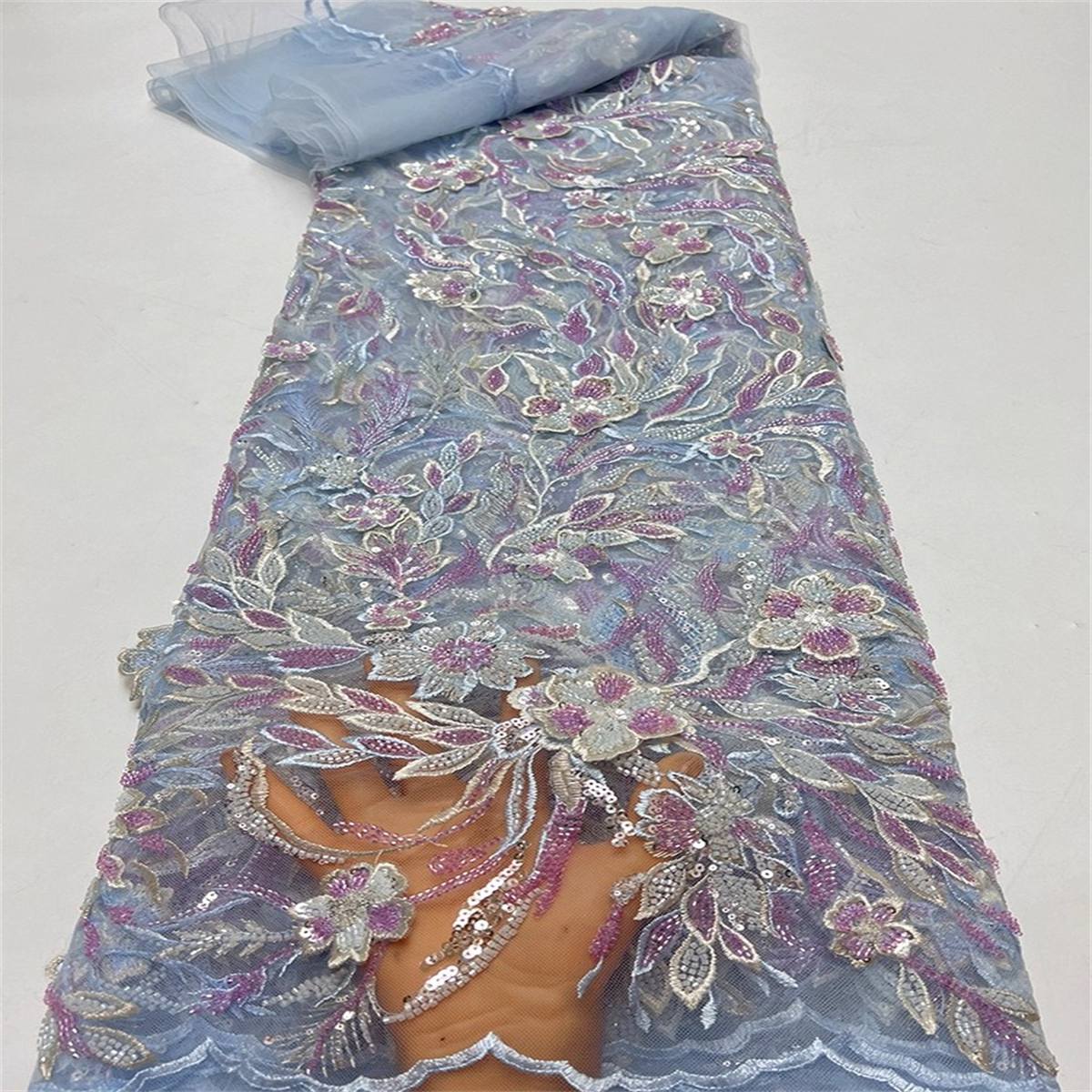 Embroidered Beaded Lace Fabric - 5 Yards | COD ZT147,Beaded Fabrics