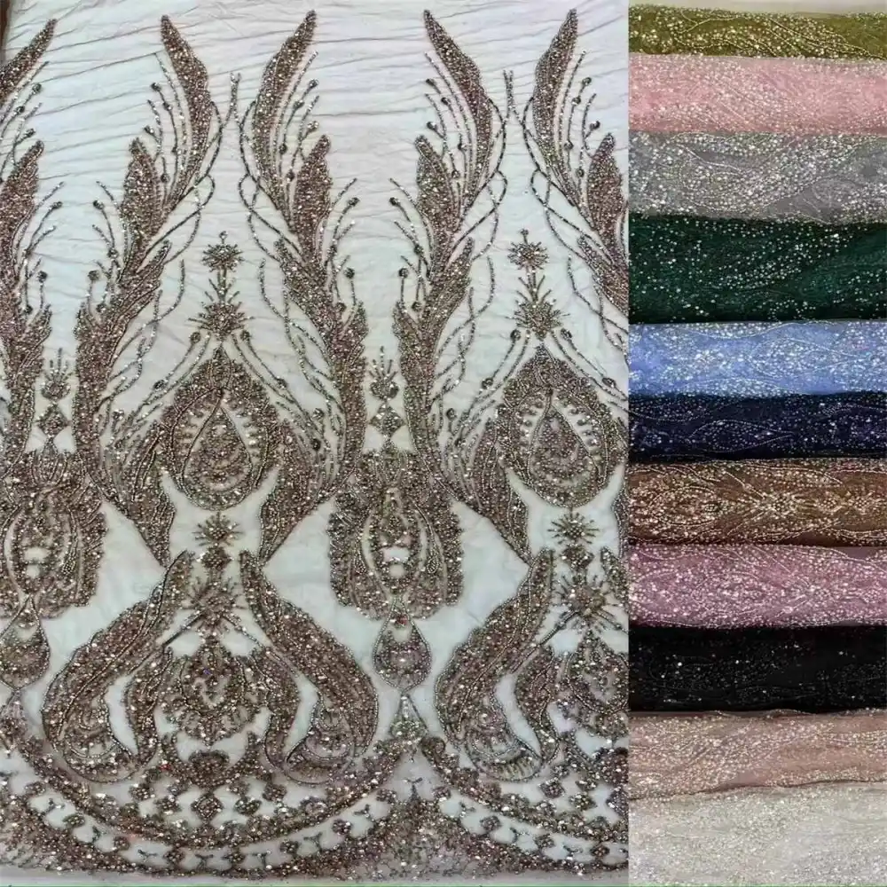 Beaded Tulle Fabric - 5 Yards | SKU ZT018,Beaded Fabrics
