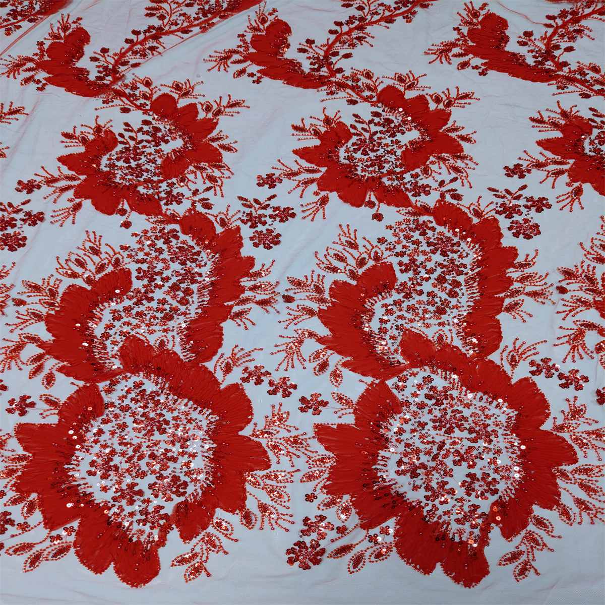 Embellished Beaded 3D Floral Tulle Lace Fabric with Beads | GTIN ZT040,Beaded Fabrics