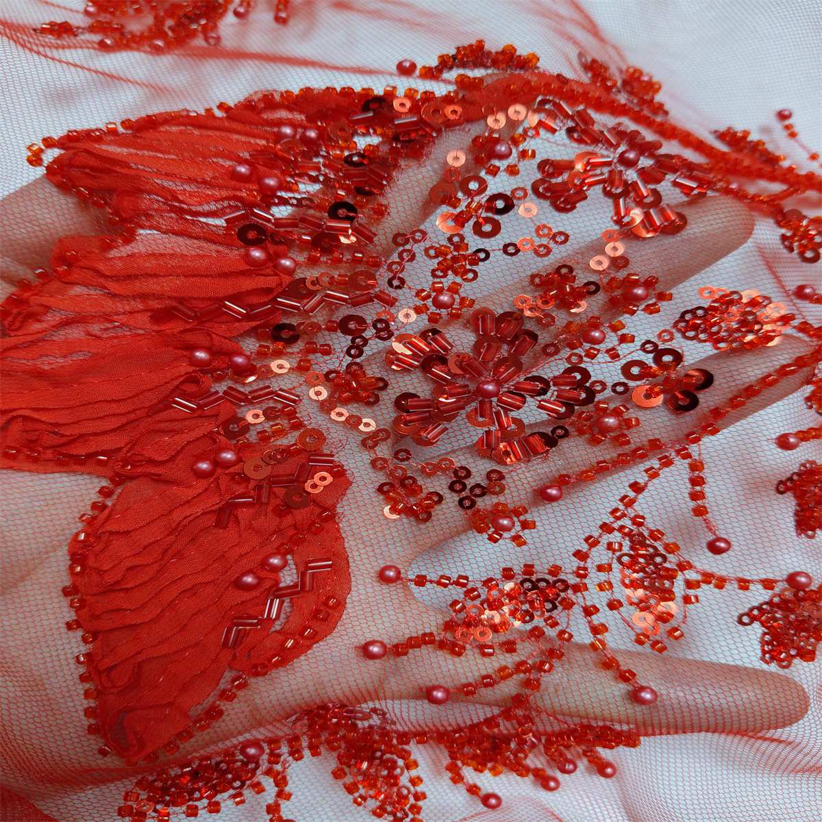 Embellished Beaded 3D Floral Tulle Lace Fabric with Beads | GTIN ZT040,Beaded Fabrics