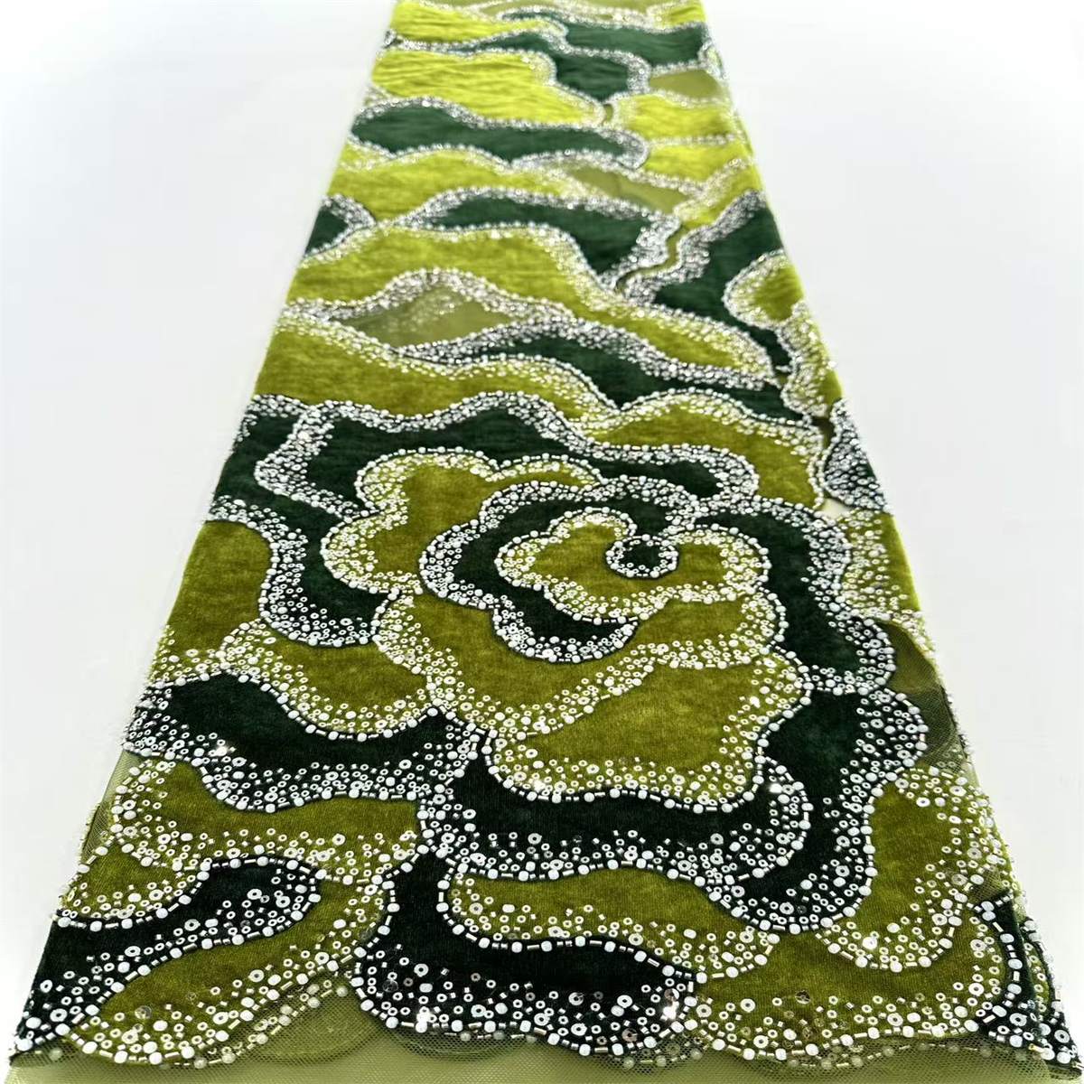 Beaded Tulle 3D Floral Fabric - 5 Yards | MOD HN213,Beaded Fabrics