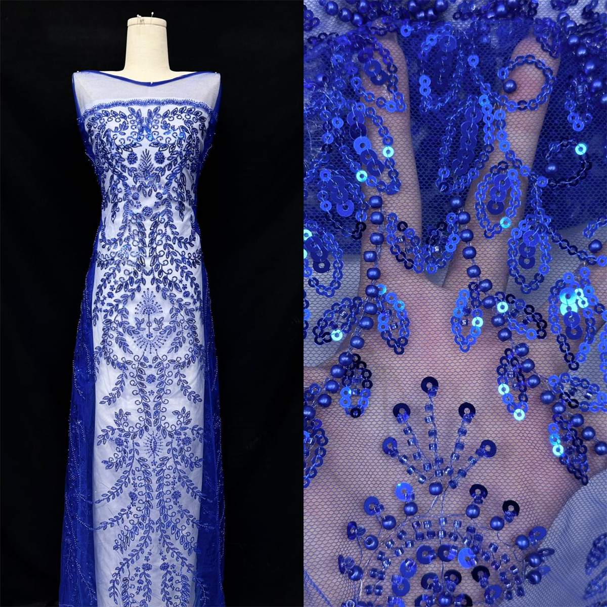 Embellished Beaded Tulle Lace Fabric with Beads | GTIN HN269,Beaded Fabrics