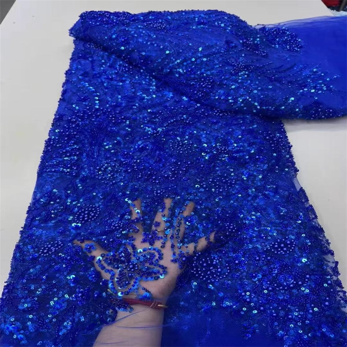 5 Yards Beaded Mesh Fabric, Beaded Tulle Lace Fabric, Embellished with ...