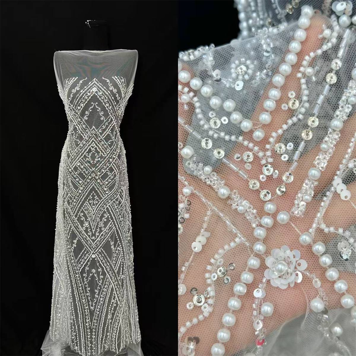 Beaded Tulle Fabric - 5 Yards - Embellished with Rhinestones | MOD ...