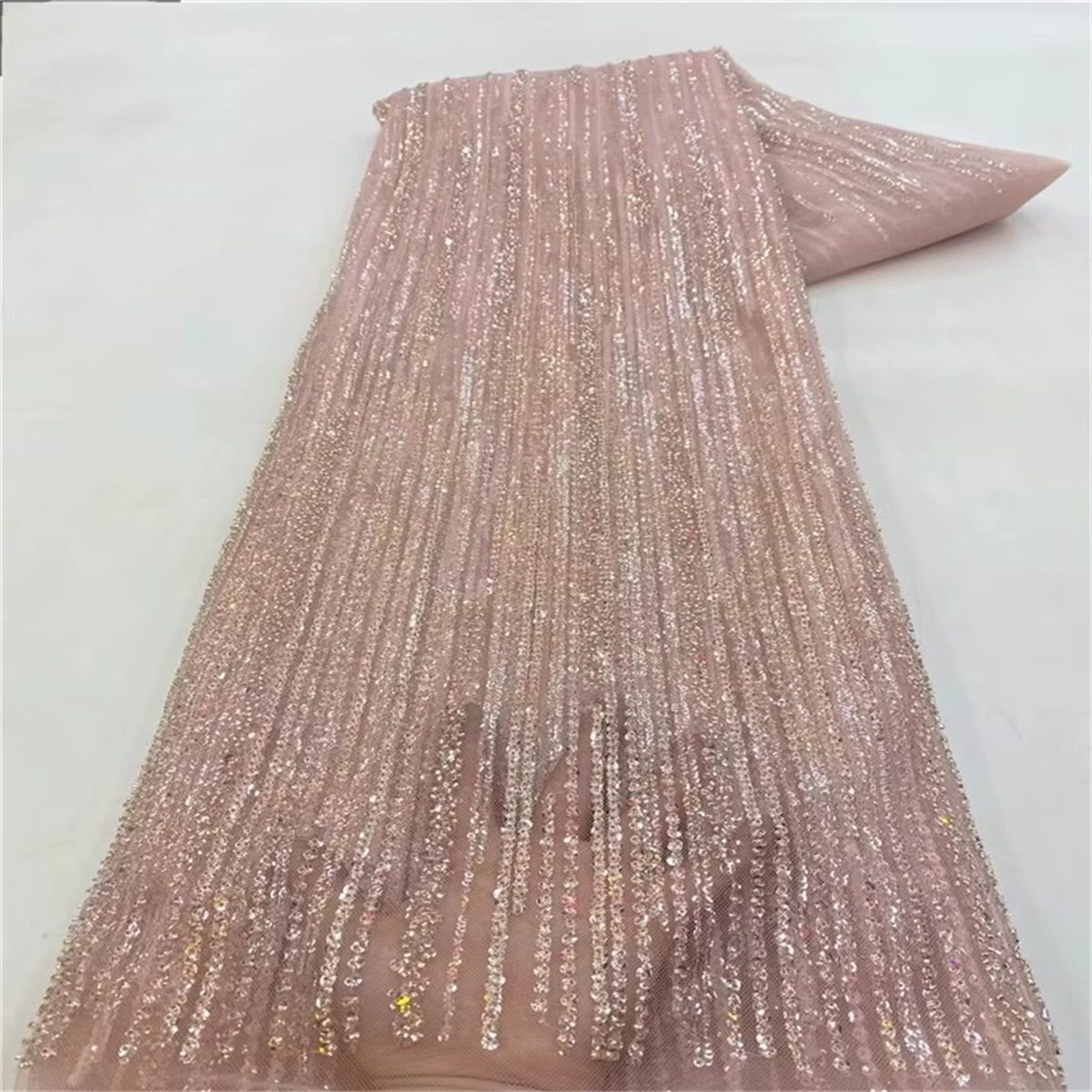 5 Yards Beaded Mesh Fabric, Beaded Tulle Lace Fabric, Embellished with ...