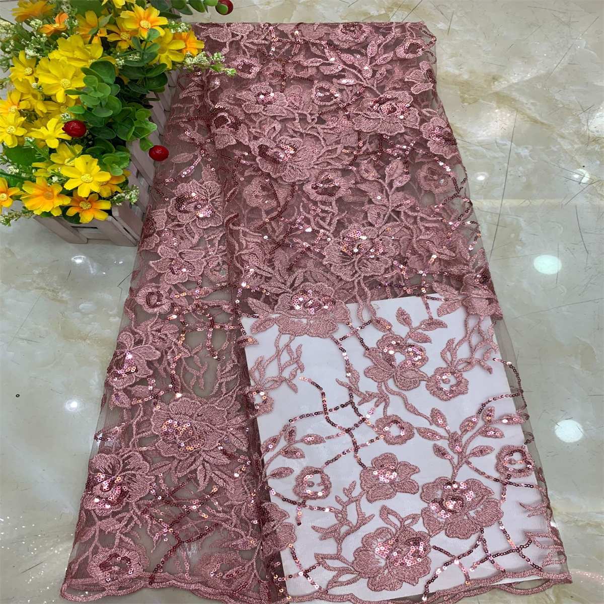5 Yards Embroidered Sequin Fabric, Embroidered Tulle Lace Fabric ...