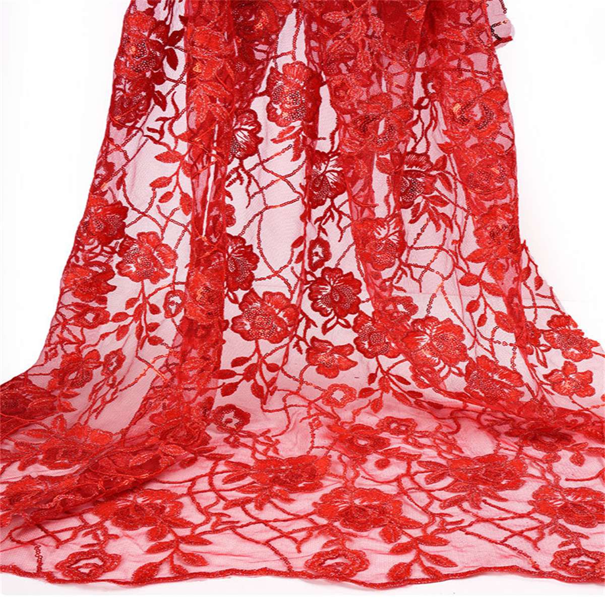 5 Yards Embroidered Sequin Fabric, Embroidered Tulle Lace Fabric ...