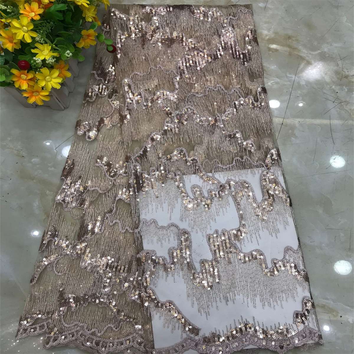 5 Yards Embroidered Sequin Fabric, Embroidered Tulle Lace Fabric ...