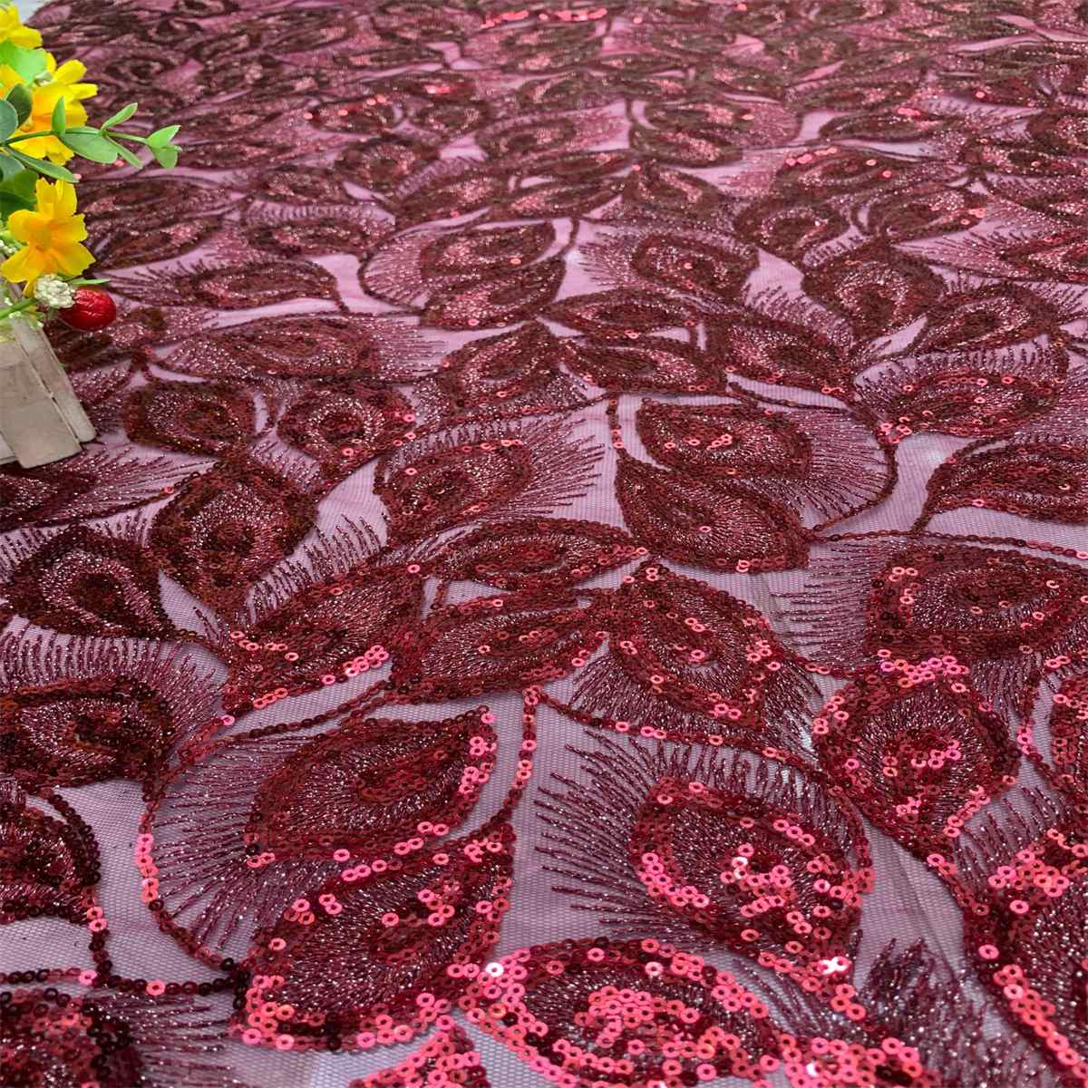 Embroidered Sequin Tulle Lace Fabric | COD DX040,Embroidered Fabrics