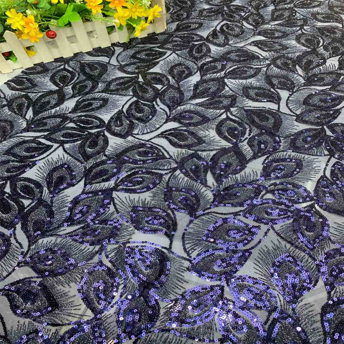 Embroidered Sequin Tulle Lace Fabric | COD DX040,Embroidered Fabrics
