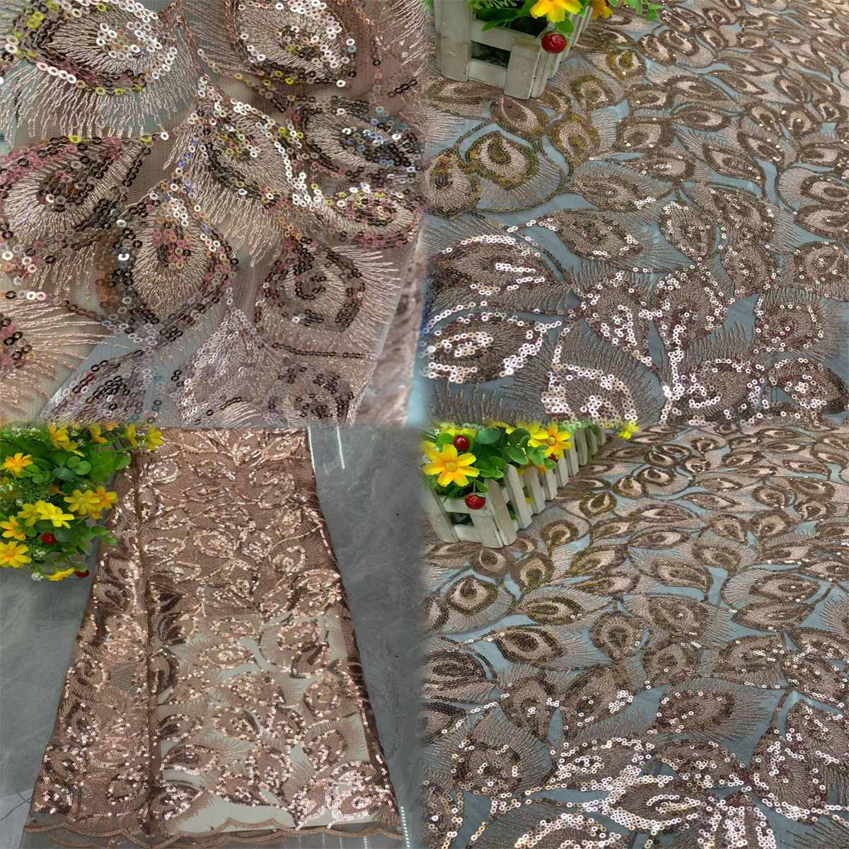 Embroidered Sequin Tulle Lace Fabric | COD DX040,Embroidered Fabrics