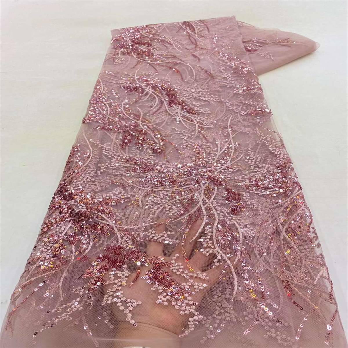 5 Yards Embroidered Sequin Fabric, Embroidered Tulle Lace Fabric ...