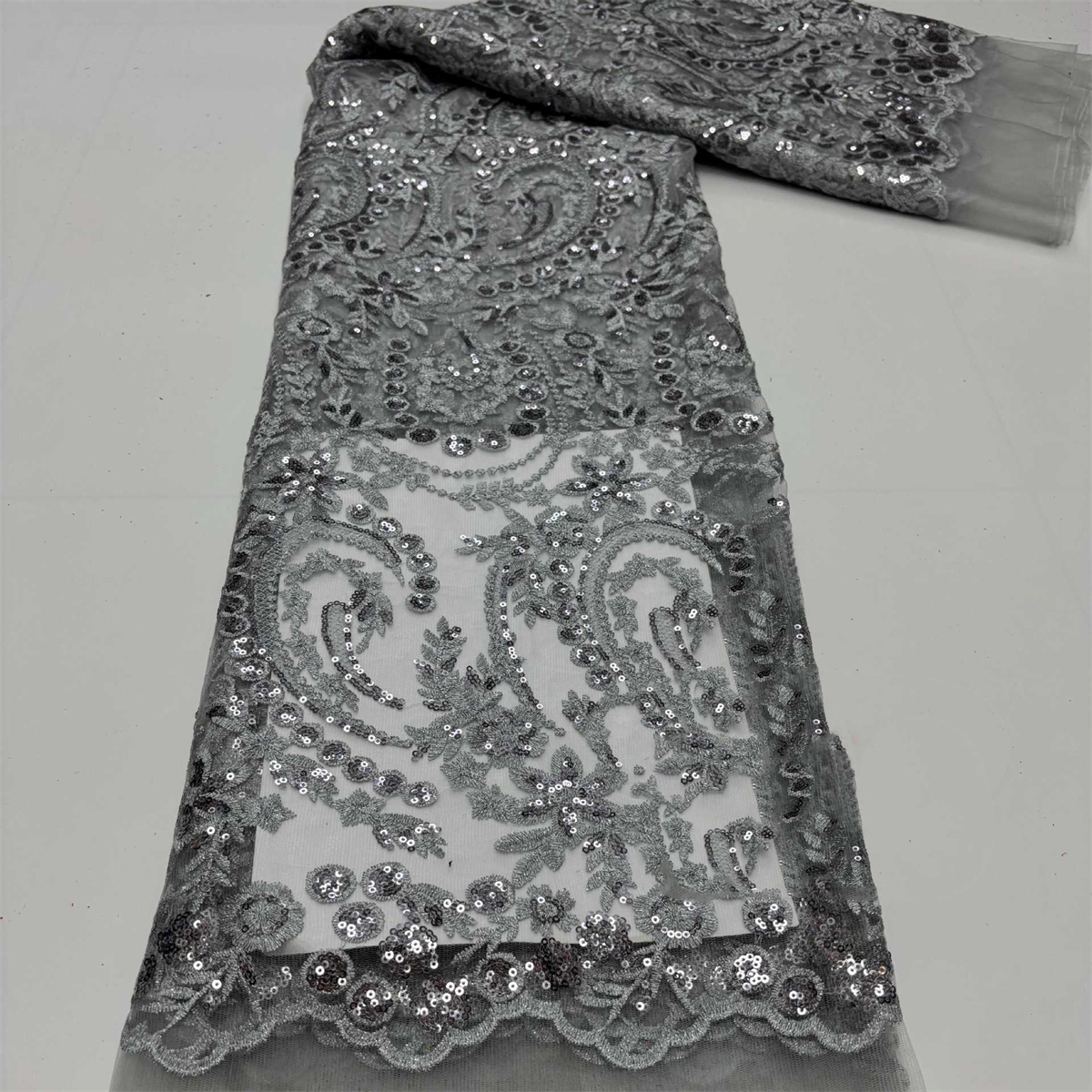 5 Yards Embroidered Sequin Fabric, Embroidered Tulle Lace Fabric | Ref ...