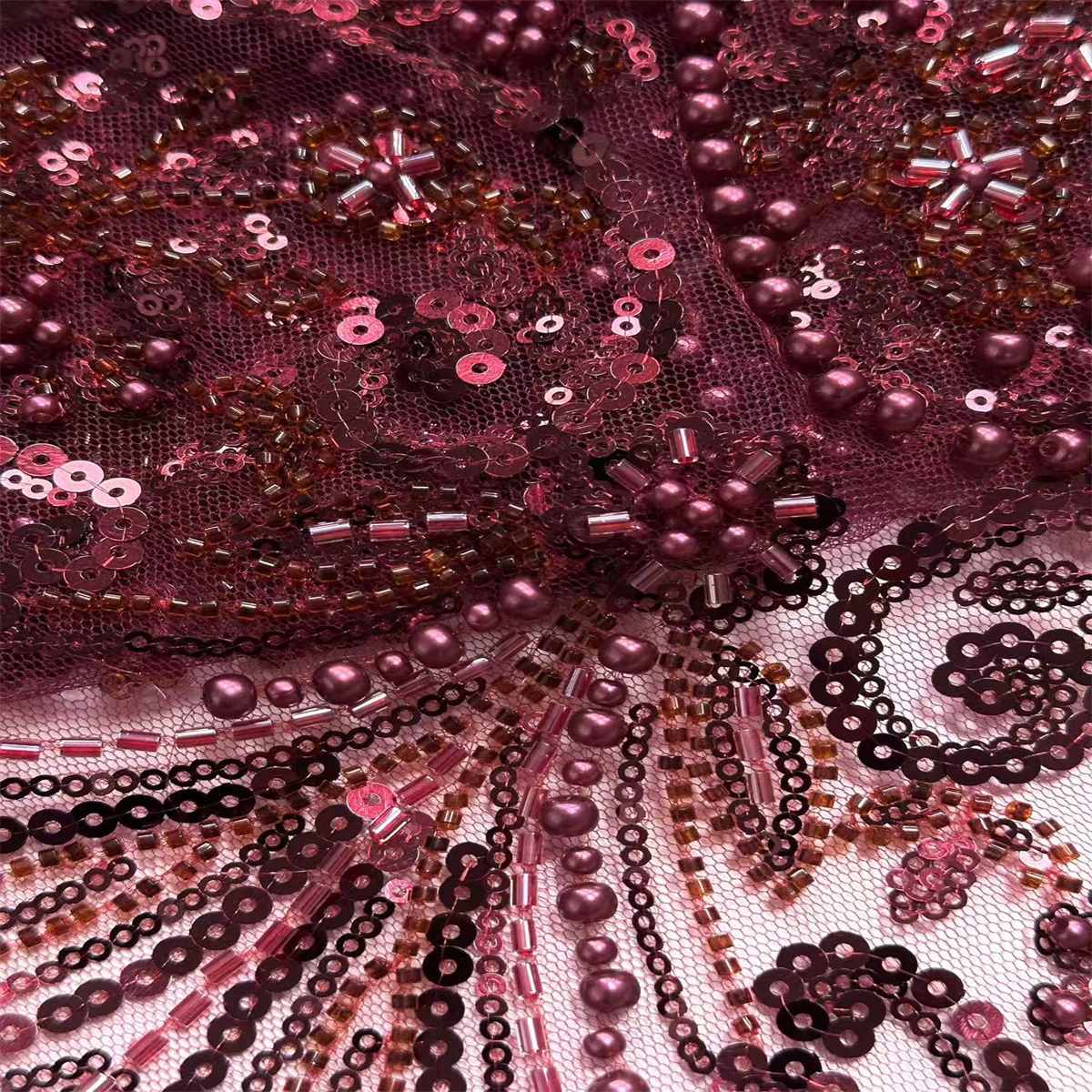 5 Yards Beaded Mesh Fabric, Beaded Tulle Lace Fabric, Embellished with ...