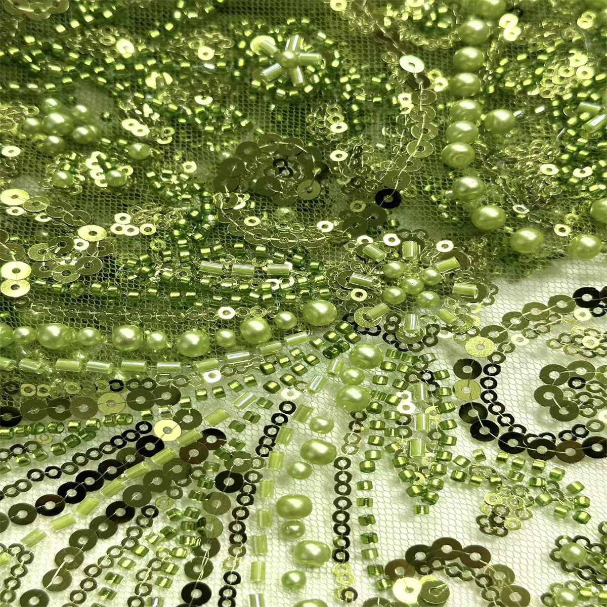 5 Yards Beaded Mesh Fabric, Beaded Tulle Lace Fabric, Embellished with ...