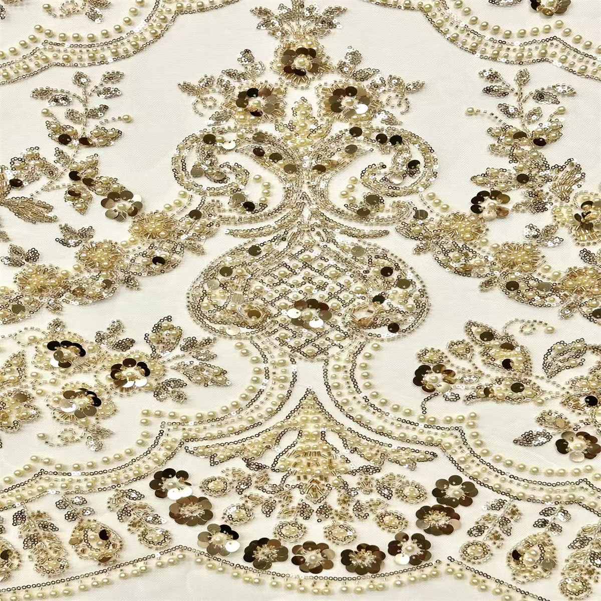 5 Yards Beaded Mesh Fabric, Beaded Tulle Lace Fabric, Embellished with ...