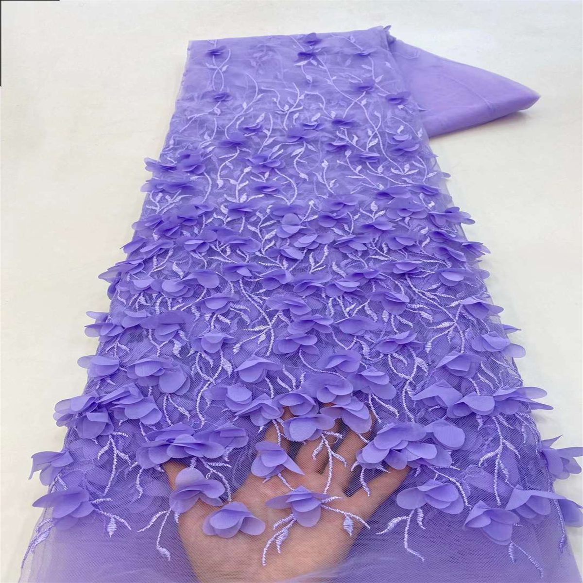5 Yards Embroidered 3D Floral Lace Fabric, Embroidered Tulle Lace ...