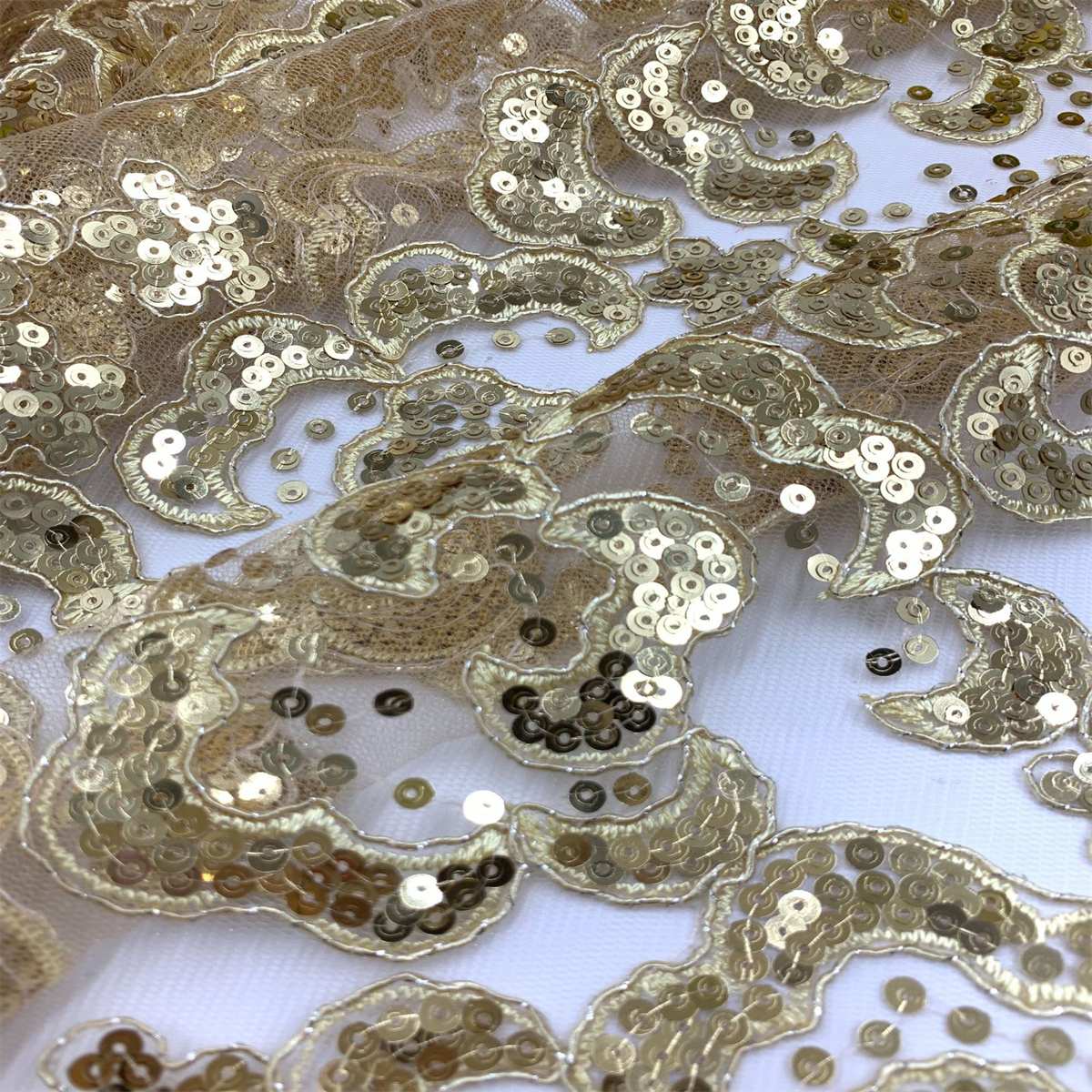 Corded Embroidered Sequin Lace Fabric - 5 Yards | MOD DX148ZT,Lace Fabrics